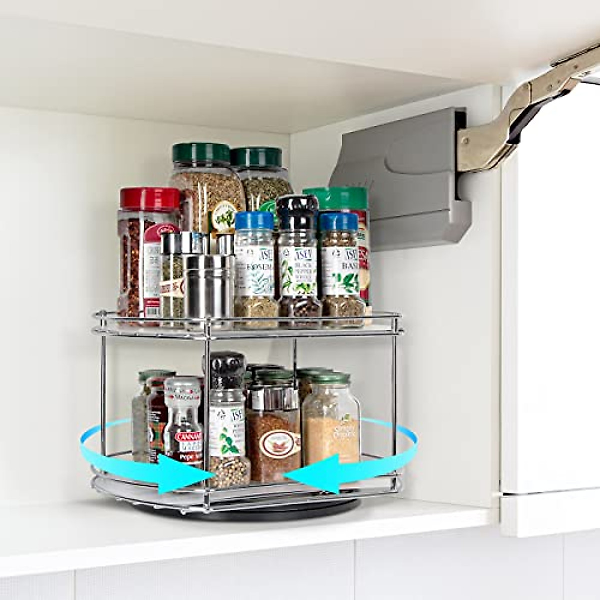 J JACKCUBE DESIGN 2 Tier Lazy Susan Turntable Cabinet Organizer - Rotating Spice Rack Storage Container - Medicine Storage Holder For Cabinets, Pantry, Fridge, Countertops - MK533A