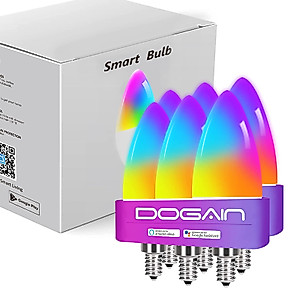 DOGAIN Smart Light Bulbs E12 Base LED Light Bulb Color Changing WiFi-Bluetooth Lights Compatible with Alexa Google Home Tunable White Candelabra Bulbs 360 lm 35w Equivalent 6 Pack