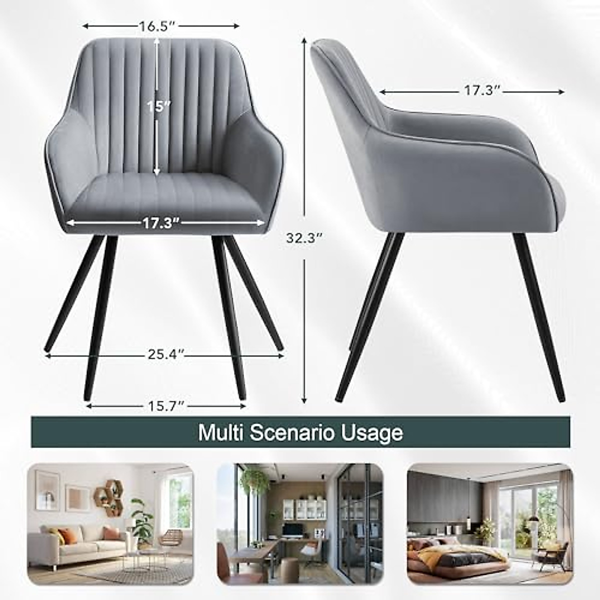 YESHOMY Accent Chair for Living Room Set of 2 Upholstered with Strong Metal Frame, Armrest for Bedroom, Dorm, Light Gray