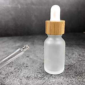 4 Pcs Bamboo Frosted Glass Eye Dropper Bottle,Empty Essential Oil Bottles With Pure Glass Pipettes,Bamboo Cap Makeup Travel Cosmetic Sample Container-Pipette&Funnel included (30ml/1 Ounce)