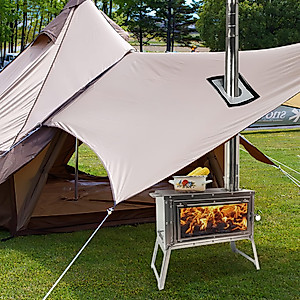 TITIMO Foldable large tent stoves with Chimney Pipe Wood Burning Stove for Camping,Hunting,Ice Fishing,Heating,Cooking(Stainless Steel)