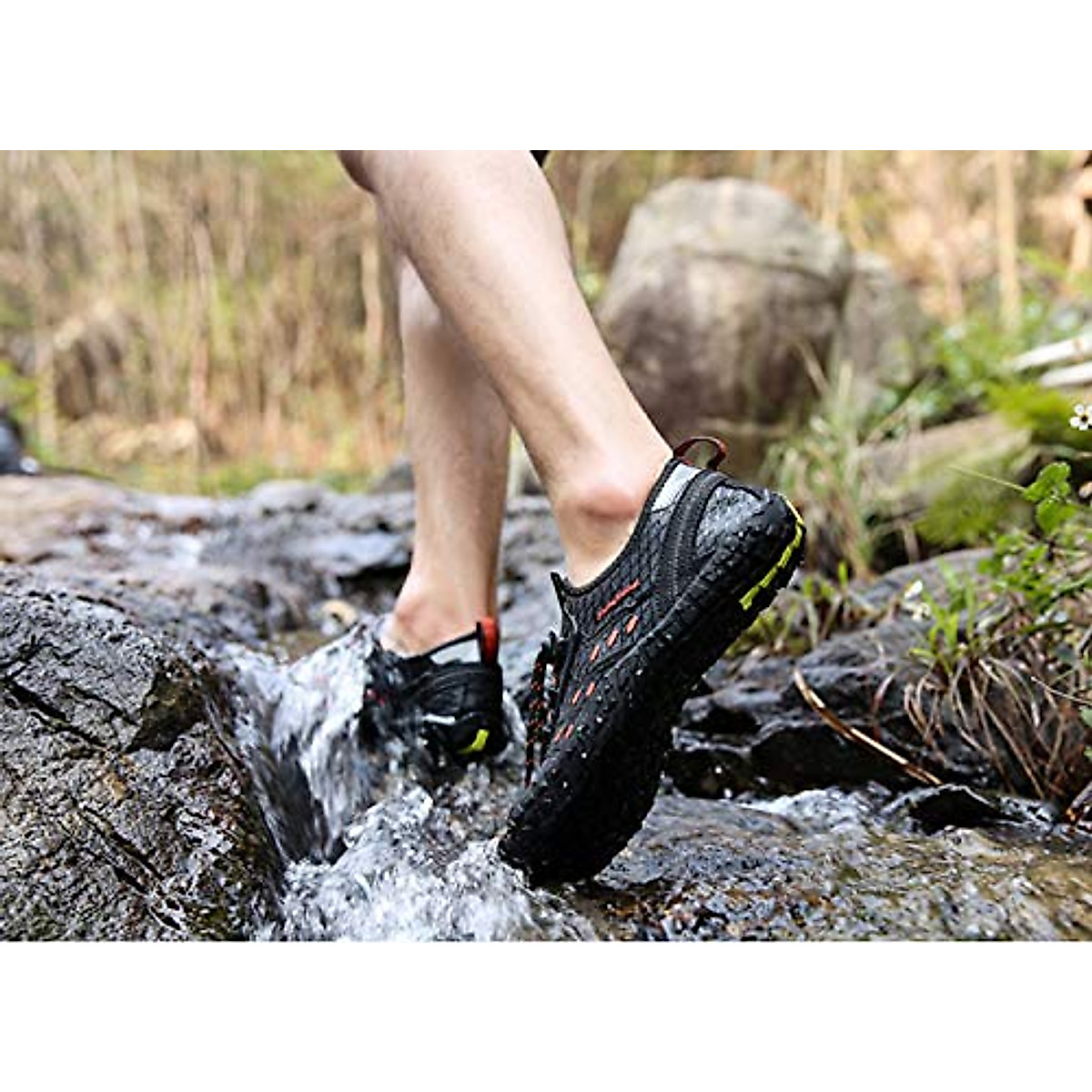 UBFEN Water Shoes Mens Womens Swimming Shoes Aqua Shoes Beach Sports Quick Dry Barefoot for Boating Fishing Diving Surfing with Drainage Driving Yoga 8.5 Women / 7 Men D Grey Orange