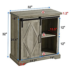Okvnbjk Sideboard Buffet Cabinet,Coffee Bar Cabinet, 32in Cabinet with Sliding Barn Door, Small Farmhouse Buffet Table for Kitchen Living Room (Grey Wash)
