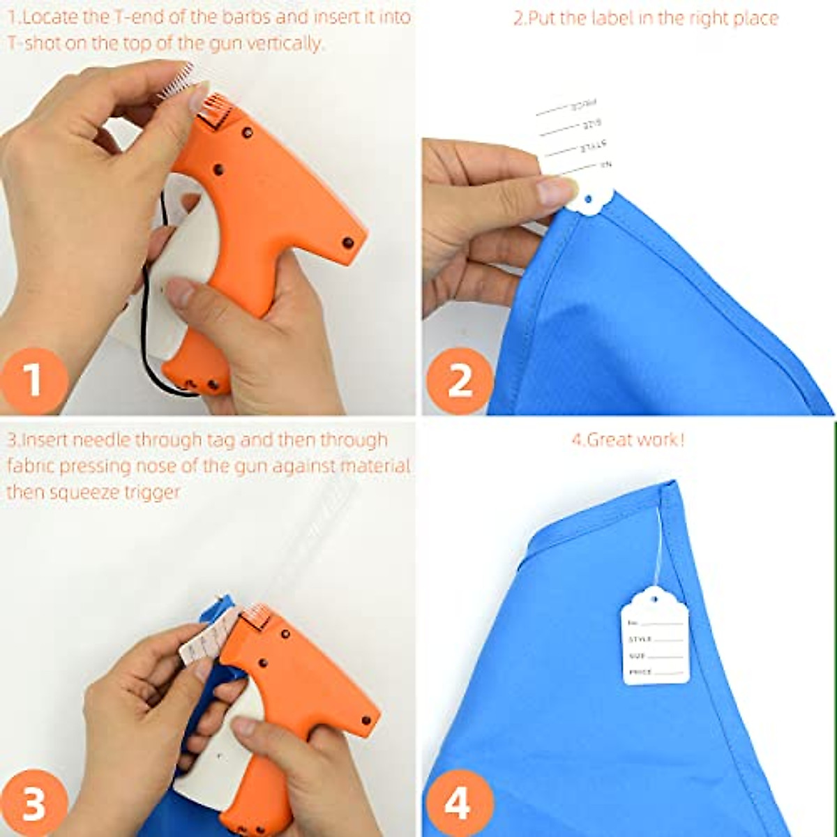 1606 Pieces Clothing Tagging Gun Kit for Clothes Labeler, Garment Price Tag Attacher Gun with 6 Steel Needles and 1600 1-in Barbs Fasteners for Fine Tagging Applications