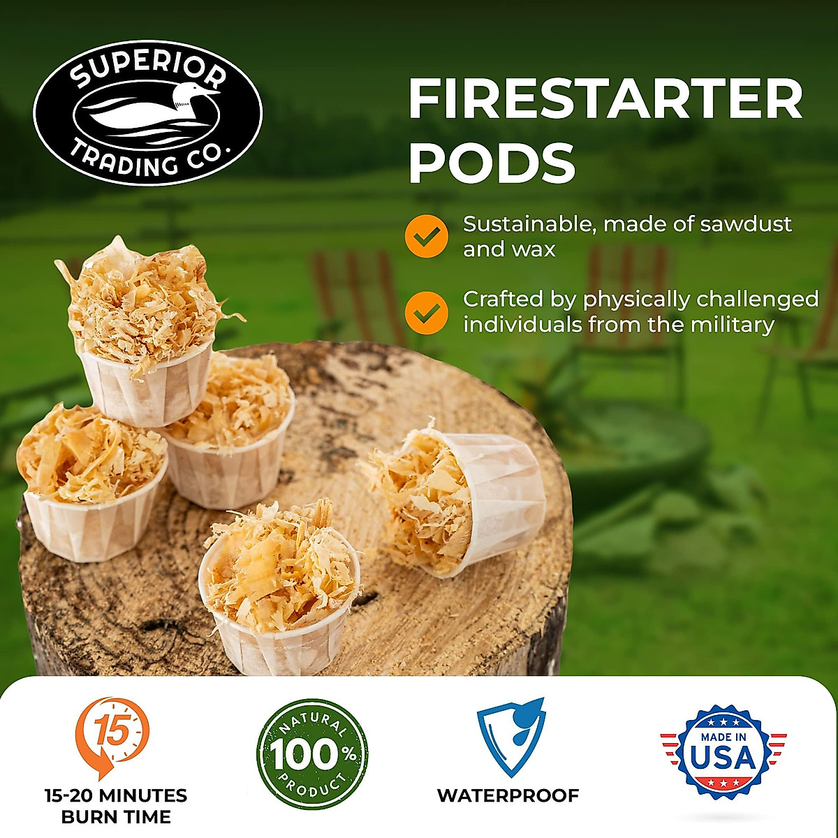 Superior Trading Co. Oak Mini Fire Stick w/Fire Starter Pods for BBQ Grill, Pizza Oven, Wood Stove — USDA Certified Kiln Dried Wood 6" Pieces in Carton Box, BBQ Accessories, 30 Lbs