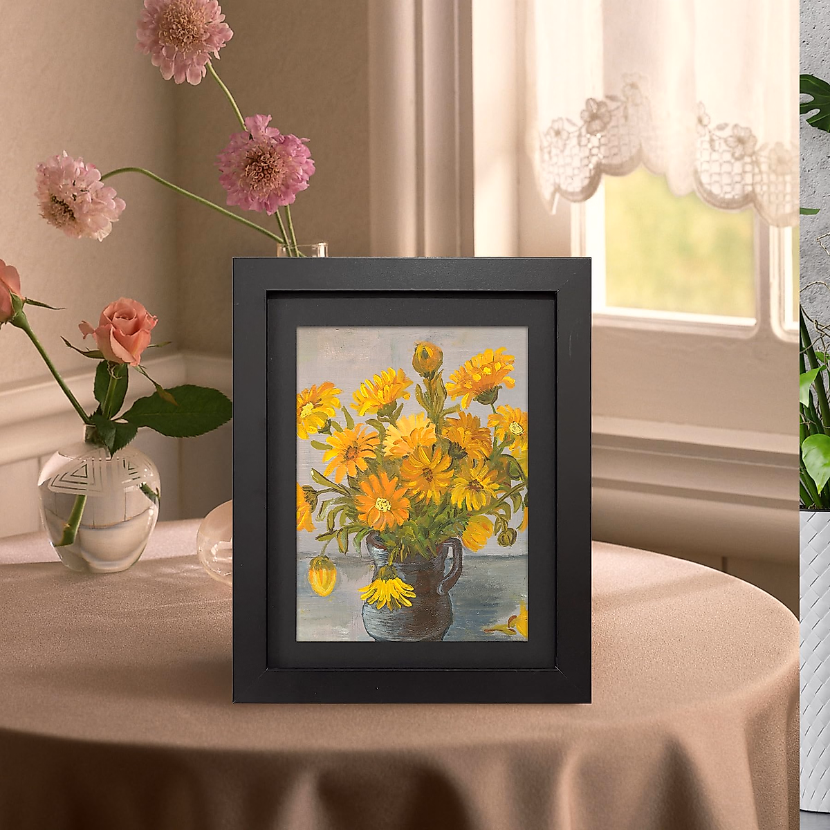 LUCKYLIFE 5x7 Picture Frame Black Wood with Double Black Mat for Tabletop or Wall, Set of 2