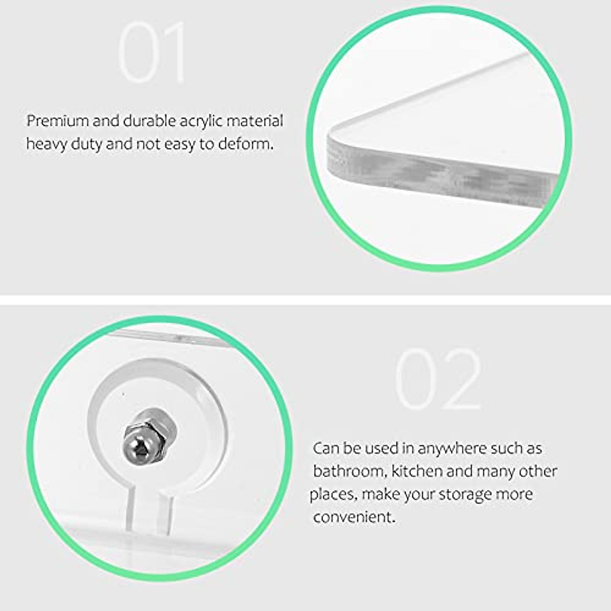 DOITOOL 2 Pcs Bathroom Floating Shelf Clear Acrylic Shower Caddy Adhesive Wall Mount Storage Rack Cosmetic Shampoo Spice Condiment Holder Organizer for Toilet Kitchen