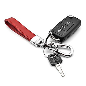 INFIPAR Multifunctional Car and Home Keychain Red Genuine Leather Key Chain and Metal Key Rings for Men Women, with 360 Degree Rotatable Snap Swivel and Anti-lost Screw