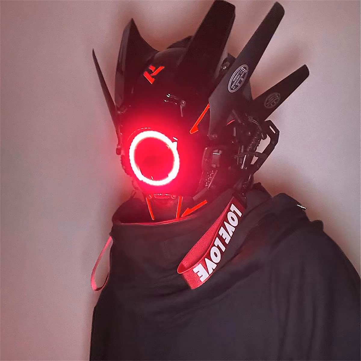 YYINYUAN Futuristic Cyberpunk Mask, Cyber Techwear Helmet Cosplay Costume, Black & Red Led Mask Face Mask Halloween Cosplay Mask for Men, Women (B-H-C-M)