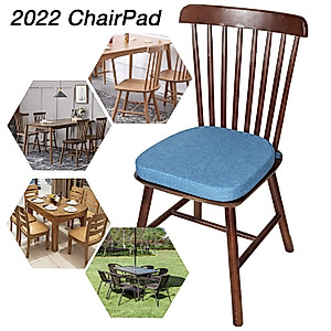 ZYHOONE Seat Cushions for Kitchen Chairs - Dining Room Metal Wooden Non Slip Chair Cushion Pads with Machine Washable Cover and Ties [14.5 X 15.5 X 2 Inches] - Blue