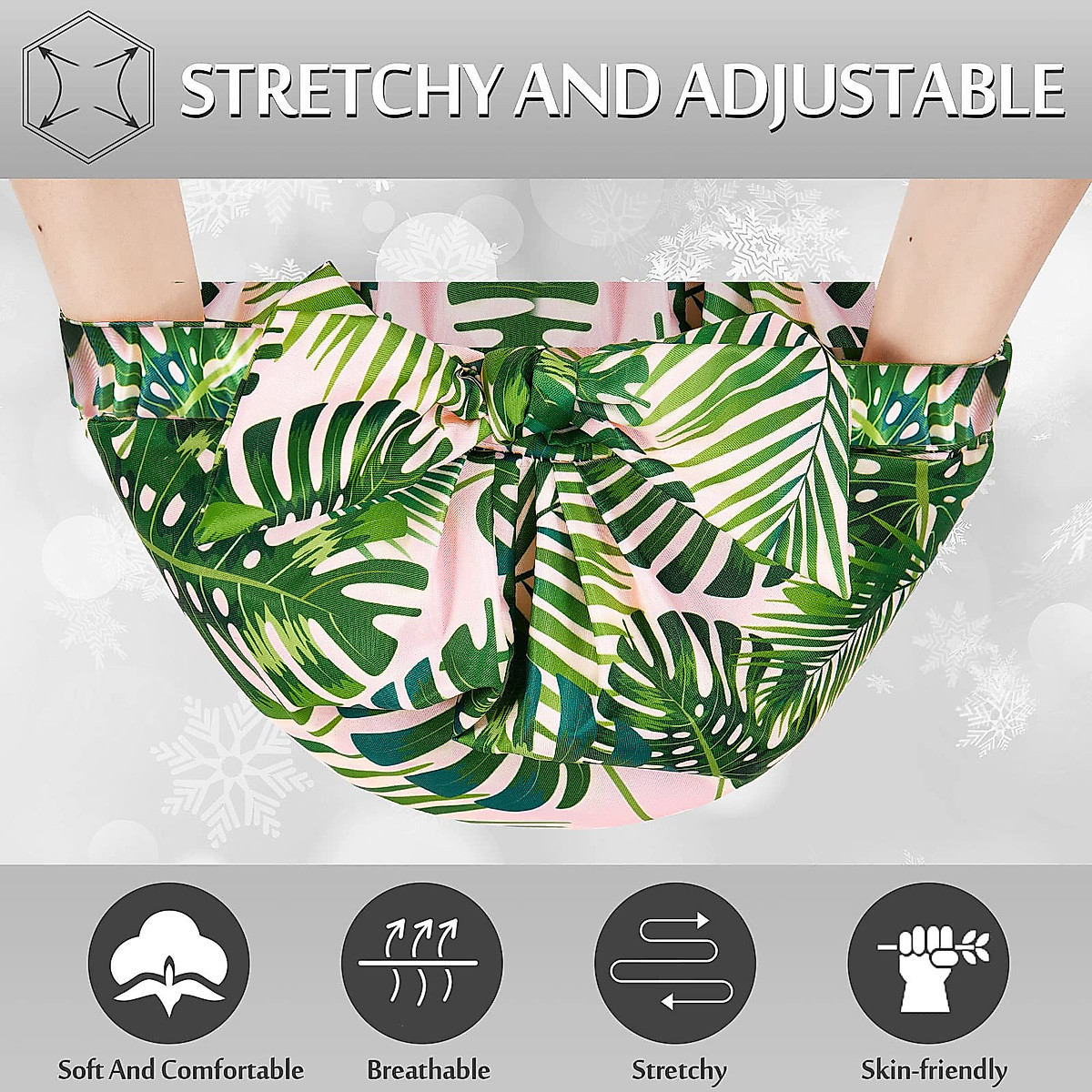 2 Pieces Shower Caps for Women, Waterproof Reusable Shower Hair Caps Elastic Hem Shower Bath Caps for Long, Short and Curly Hair for Women Girls (Palm Leaf and Stripe)