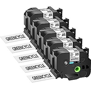 GREENCYCLE 5 Pack Laminated Tape Compatible for Brother Ptouch Label Maker TZ TZe 261 TZe261 TZ261 AZE261 Black on White 36mm (1 1/2 Inch) x 26.2 ft. (8m)