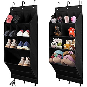 Yteseery 2 Pack Door Shoe Rack with Large Deep Pockets, Hanging Shoe Organizer for Narrow Door, Over The Door Shoe Organizer for Dorm, Door,Closet Door RV, Black