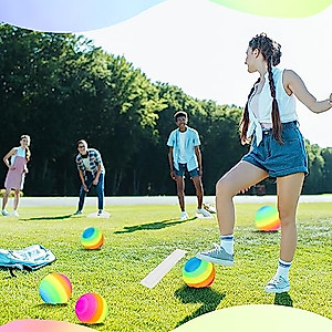 Hiboom 11 Pcs Kickball Set with Bases Playground Ball Dodgeball Set 6 Bouncing Kickballs with Ball Pump and 5 Rubber Baseball Bases for Outdoor Camps Picnic Schoolyard Games (Rainbow, 8.5 Inch)