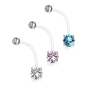 Pierced Owl Double Jeweled Prong Set Round CZ Crystal Pregnancy Maternity Bioflex Belly Button Navel Ring (Clear)
