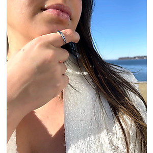 LE VIAN 1 Carat White and Blue Sapphire Classic Stackable Band Ring for Women in 14k White Gold Promise Anniversary Ring Size 7