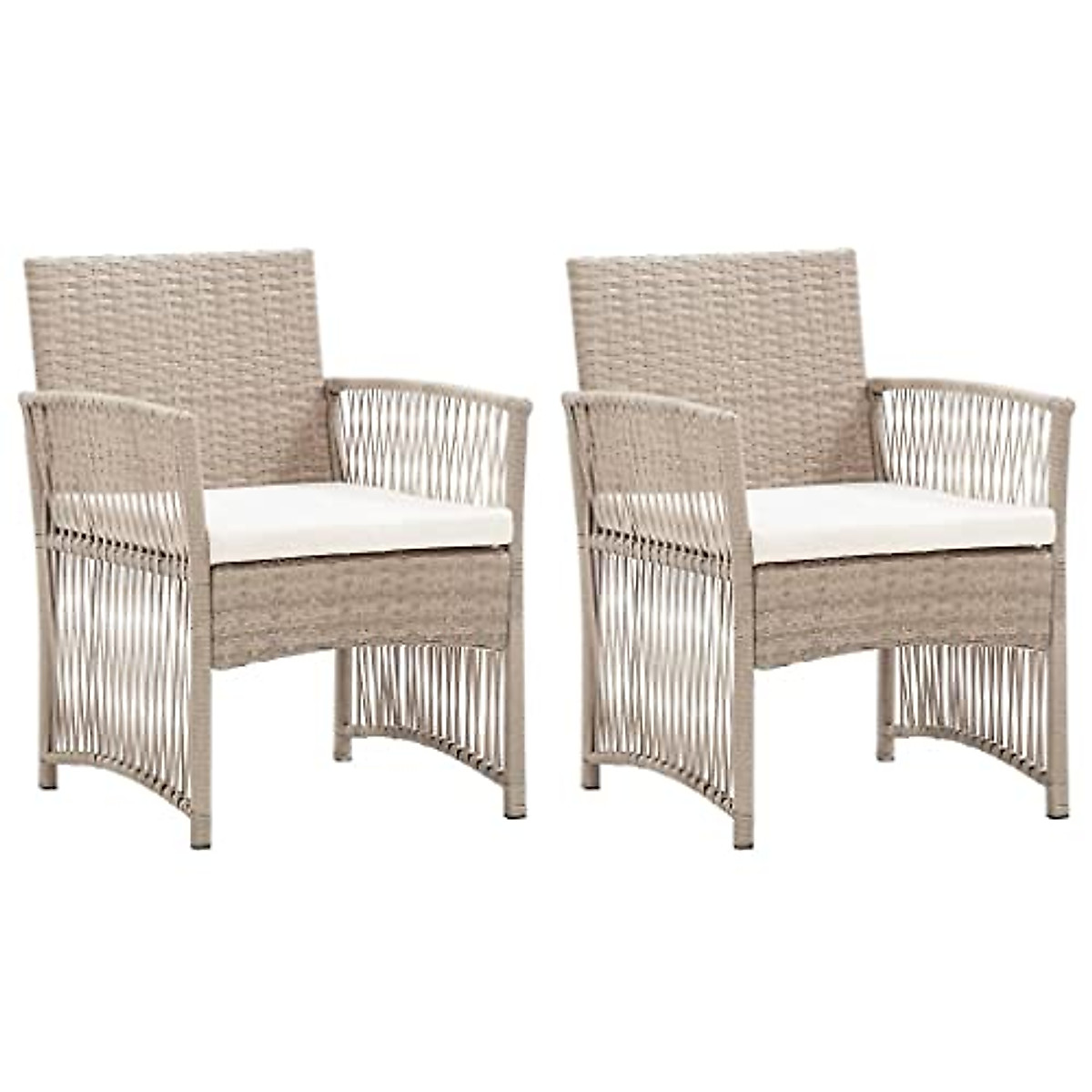 DGZLIIO Outdoor Dining Armchair, Garden Chairs, Patio Armchairs with Cushions 2 pcs Beige Poly Rattan Suitable for Terrace Garden Backyard Lawn Pool Water Surface.