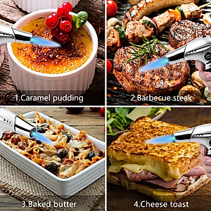 Blovec Butane Torch, Kitchen Blow Torch Cooking Torch Lighter Refillable with Security Lock and Adjustable Flame for Creme Brulee, Baking, BBQ, DIY Soldering (Butane Gas Not Included) (Silver)