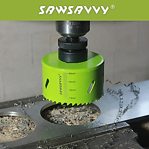 SAWSAVVY 2 inch Hole Saw for Wood Metal Drywall, Hole Saw Drill Bit, Bi-Metal Hole Cutter with Hex Shank Pilot Drill Bit Adapter, 2 Hole Saw (51mm), 1 5/8 inch Cutting Depth