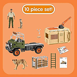 Schleich Wild Life 10-piece Animal Rescue Toy Truck with Ranger and Animals Playset for Kids Ages 3-8 Multicolore, 11 x 39 x 23 cm