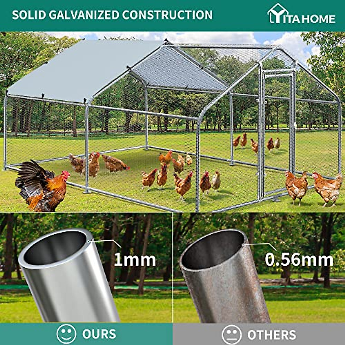 YITAHOME Large Metal Chicken Coop Walk-in Poultry Cage Hen Run House ...