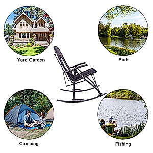 PORTAL Folding Camping Rocking Chairs Outdoor Mesh Patio Rocker Recliner Chairs with High Back Hard Armrest Support 300 lbs, Black