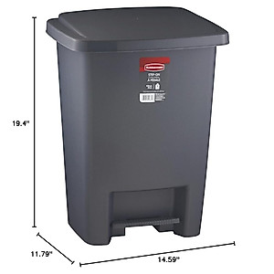 Rubbermaid Step-On Trash Can with Lid, 8.25-Gallon, Gray, Easy Clean Wastebasket for Home/Kitchen/Bedroom/Office