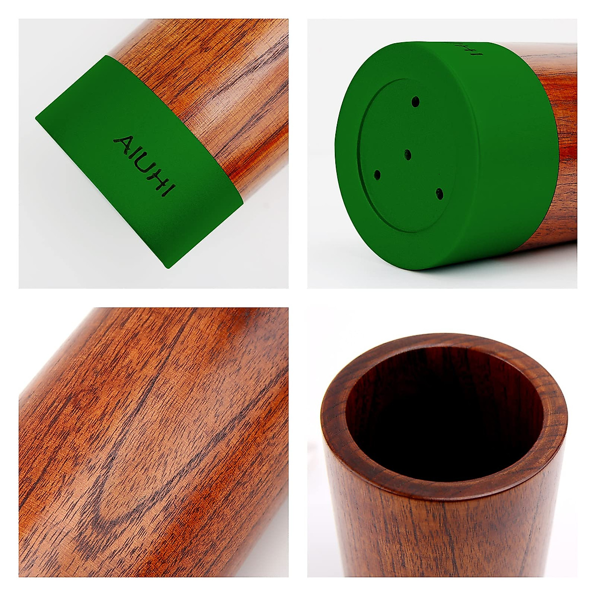 AIUHI Wood Cooking Utensil Holder for Countertop,Teak Crock Organizer Caddy, Wooden Holder for Kitchen Utensils,for Spoons Spatula Straw Cutlery Accessories Utensils Storage (Green)