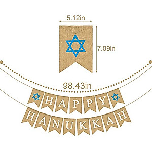 Rainlemon Jute Burlap Happy Hanukkah Banner Rustic Chanukah Holiday Mantel Fireplace Garland Decoration Supply