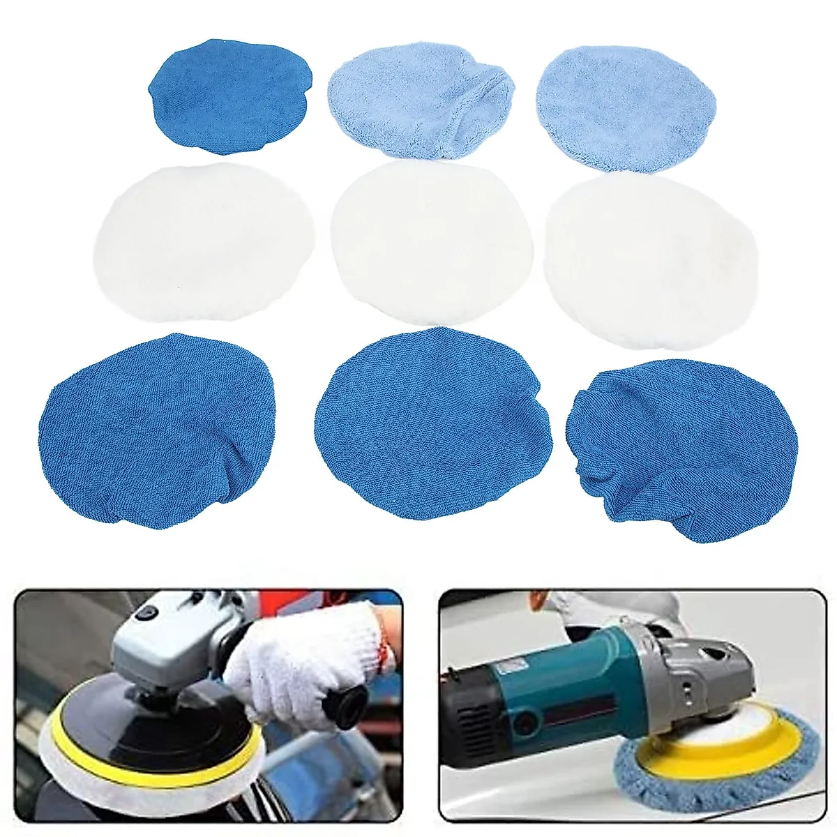 9 Pcs 6 Inches Buffer Bonnets Waxers Bonnet Set,Car Orbital Buffer Polisher Pad Bonnet Microfiber Polishing Buffing Bonnet Set for Cars Motorcycles