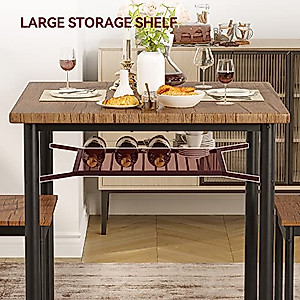 Amyove Kitchen Chairs with Wine Rack 3 Piece Square Dining Room Table Set for Small Space, Rustic Brown