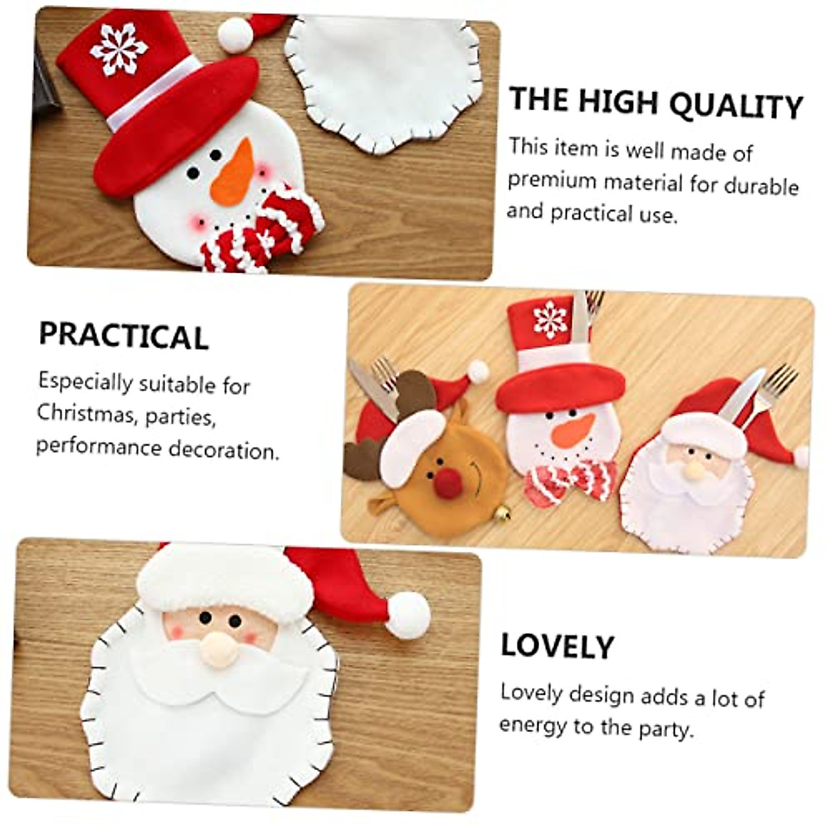 YARNOW 6pcs Christmas Snowman Elk Cutlery Set Stocking Holder Stand Dining Room Decor for Table Hanging Stocking Spoon Bag Tableware Organizer Elk Decor Party Supplies Pocket Elder