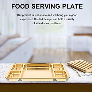 Hemoton Divided Compartment Tray Stainless Steel Divided Plate 5 Compartments Metal Lunch Tray for Home Office School Work Golden