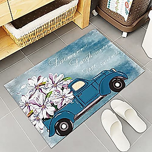 Kitchen Rugs and Mats Set Non-Slip Cushioned Anti-Fatigue Mat Machine Washable 2 Pieces Rug Set Kitchen Mats, Live Simply Laugh often Love Deeply Blue Truck Carrying Magnolia 15.7"x23.6"+15.7"x47"