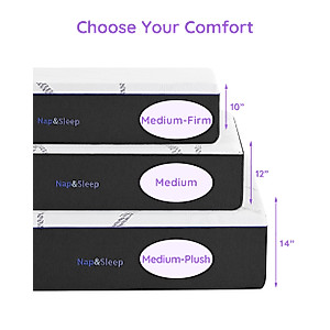 NAP&SLEEP Memory Foam Mattress - Lavender Infused with Cold Touch Cover, Medium Firm to Plush Feel, Helps with Sleep - Sizes Full, Queen, King, 10", 12", 14" (12" Medium, King (U.S. Standard))