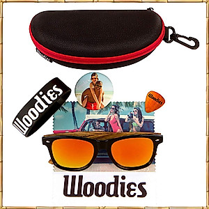 Woodies Zebra Wood Sunglasses with Orange Mirrored Polarized Lens and Real Wooden Frame for Men and Women | 100% UVA/UVB Protection