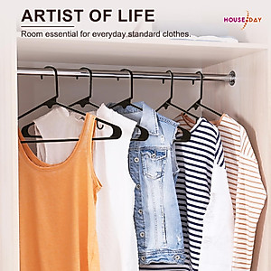 HOUSE DAY Plastic Hangers 100 Pack Durable & Space Saving Clothes Hangers Bulk Coat Hangers Black with Non-Slip Hook Lightweight Hangers for Clothing, Shirts, Pants, Dresses & Ideal for Everyday Use