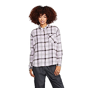 Volcom Women's Plaid to Meet U Long Sleeve Flannel Shirt, Lavender, X-Small