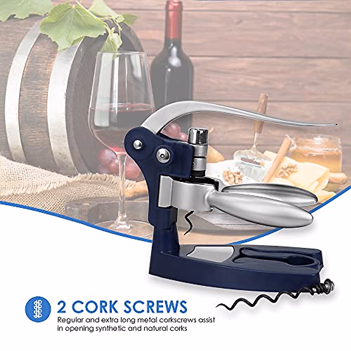 MichaelGraves Rabbit Vertical Levered Wine Bottle Opener – Holding Base, Extra Long Corkscrew and Foil Remover Included