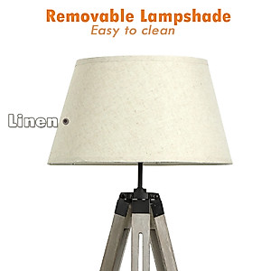 DINGLILIGHTING Led Tripod Floor Lamp Wood Mid Century Modern Reading Lamp,8W Rustic Standing Lamps Farmhouse for Living Room Bedroom Study Room and Office,Flaxen Lamp Shade with E26 Lamp Base
