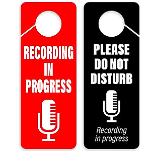 CLEVER SIGNS Recording in Progress - Please Do Not Disturb Sign, Door Knob Hanger 2 Pack, Double Sided, Ideal for Using in Any Room.