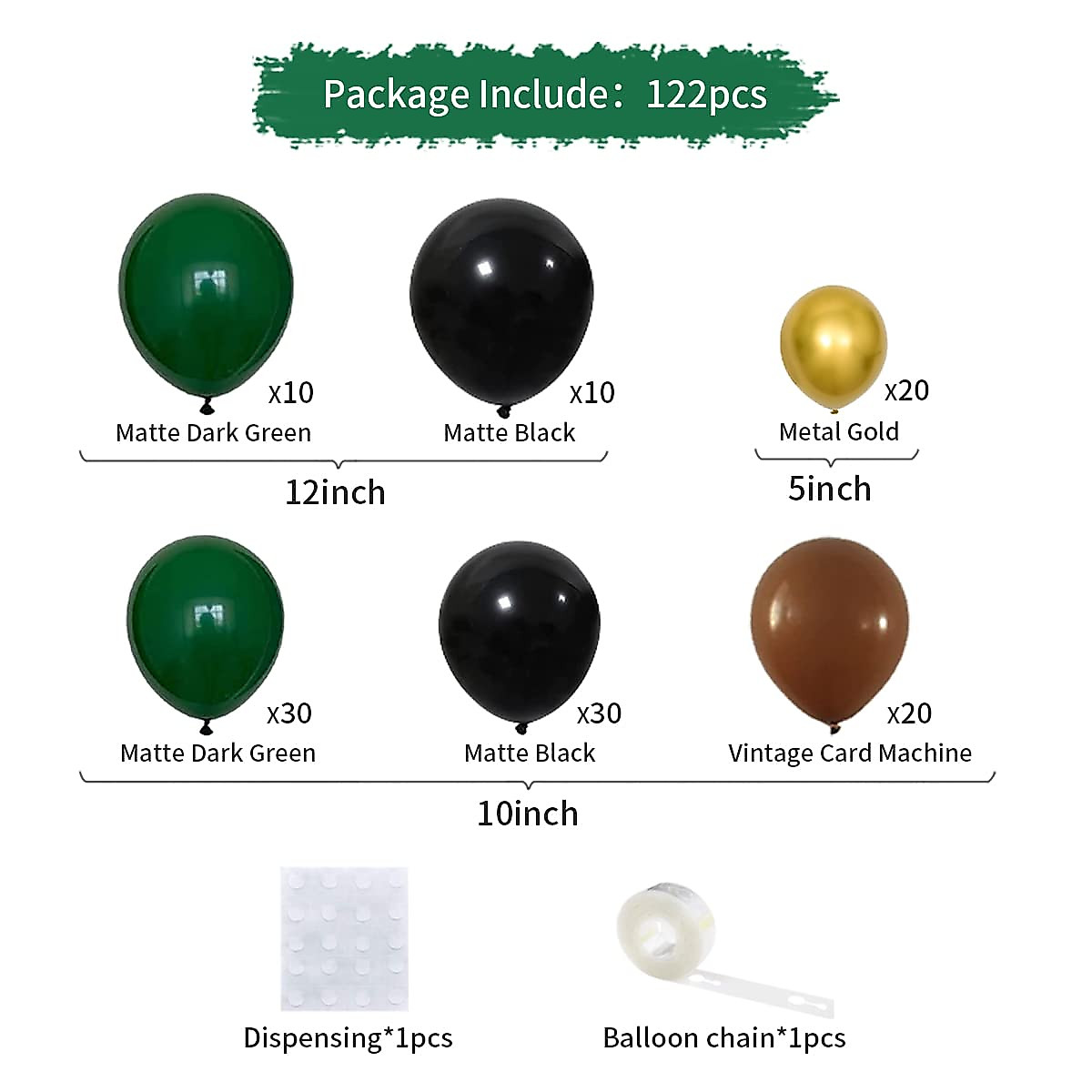 Dark Green Black Gold Balloon Garland Arch Kit - 122PCS Green and Gold Black Brown Balloons Forest Green Party for Tropical Camo Super Bowl Football Birthday 2024 Graduation Prom Party Decorations