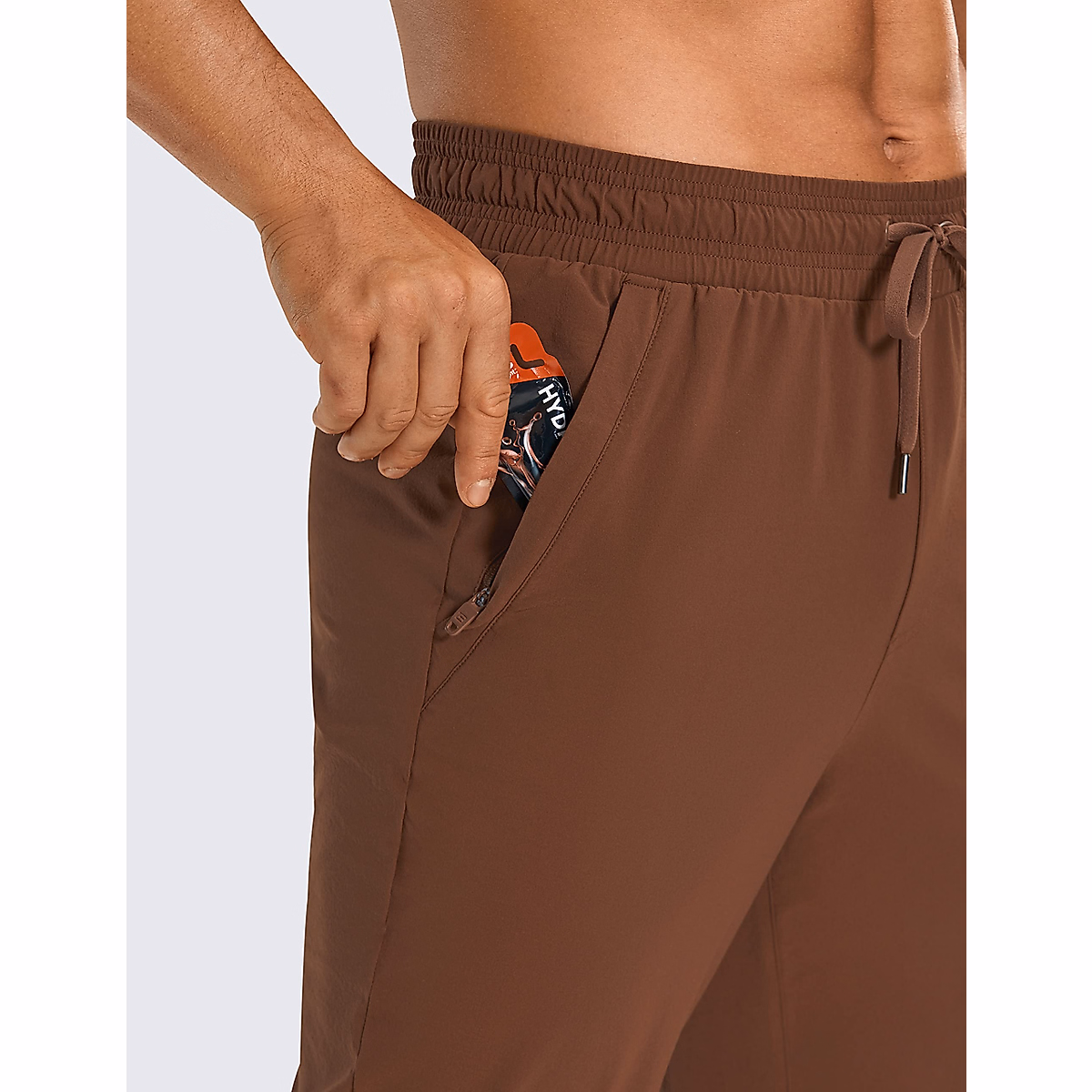 CRZ YOGA Athletic Joggers for Men 29" Lightweight Water Resistant Outdoor Workout Pants with Zip Pockets Dark Brown Large