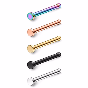 Ruifan 5PCS 22G Mix Color 316L Surgical Steel Nose Bone Studs Rings Pin Piercing Jewelry with 1.5mm Flat