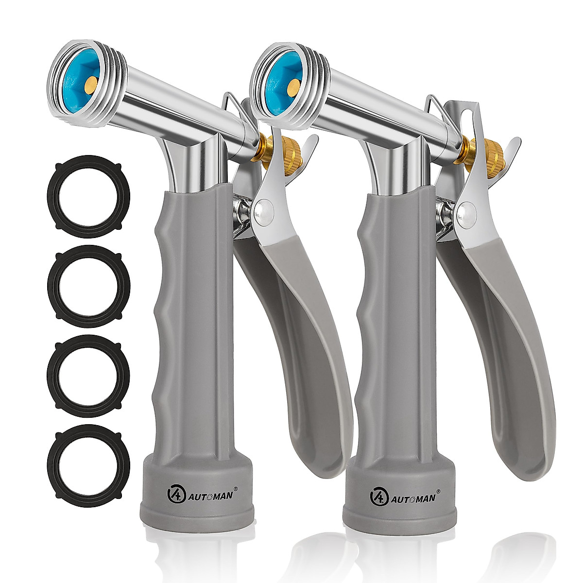 AUTOMAN Full Size Garden Hose Nozzle 2 Pack, High Pressure Pistol Grip Water Nozzle Sprayer with Threaded Front, Adjustable Spray Water Flow for Washing Car, Cleaning Ground, Watering Plants