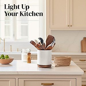 DOWAN 7.6" 360° Rotating Utensil Holder, Cooking Utensil Holder, Kitchen Utensil Holder for Countertop, Ceramic Utensil Crock, Large Utensil Holder for Kitchen Counter, Protection Cork Bottom, White