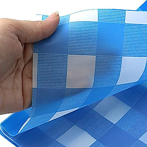 Dnyta Plastic Table Cloths for Parties Disposable 70.8x70.8 Inch Birthdays Picnic Table Cover Blue Gingham Checkered Plastic Tablecloths