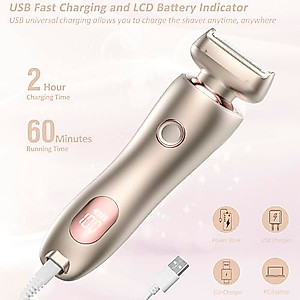 Electric Razor for Women Pubic Hair, Lady Shaver for Legs Underarm Arms Bikini Private Area Waterproof Wet or Dry, Portable Painless Women's Body Hair Trimmer Removal USB Rechargeable (Champagne)