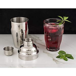 HIC Kitchen Cocktail Shaker, Stainless Steel, Mirror Finish, 3-Piece Set, 18-Ounces