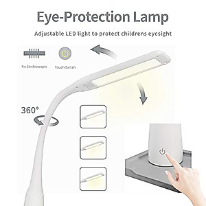 Gowxil Kids Study Desk and Chair Set, Multi Functional Height Adjustable Children School Study Desk with Tilt Desktop, Bookstand, LED Light, Metal Hook and Storage Drawer for Boys Girls, Grey